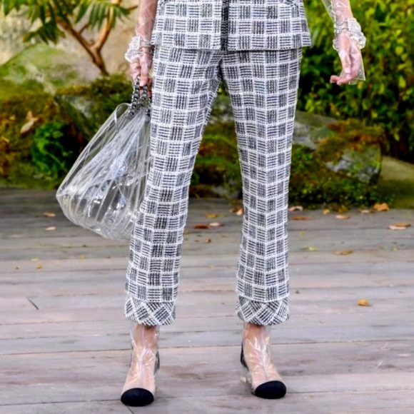 CHANEL | Pants & Jumpsuits | Chanel Runway 28 Metallic Tweed Cuffed ...